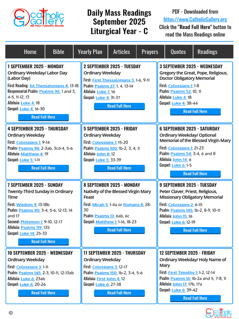 Mass Readings September 2025 PDF Download | PDF | Liturgical Year ...