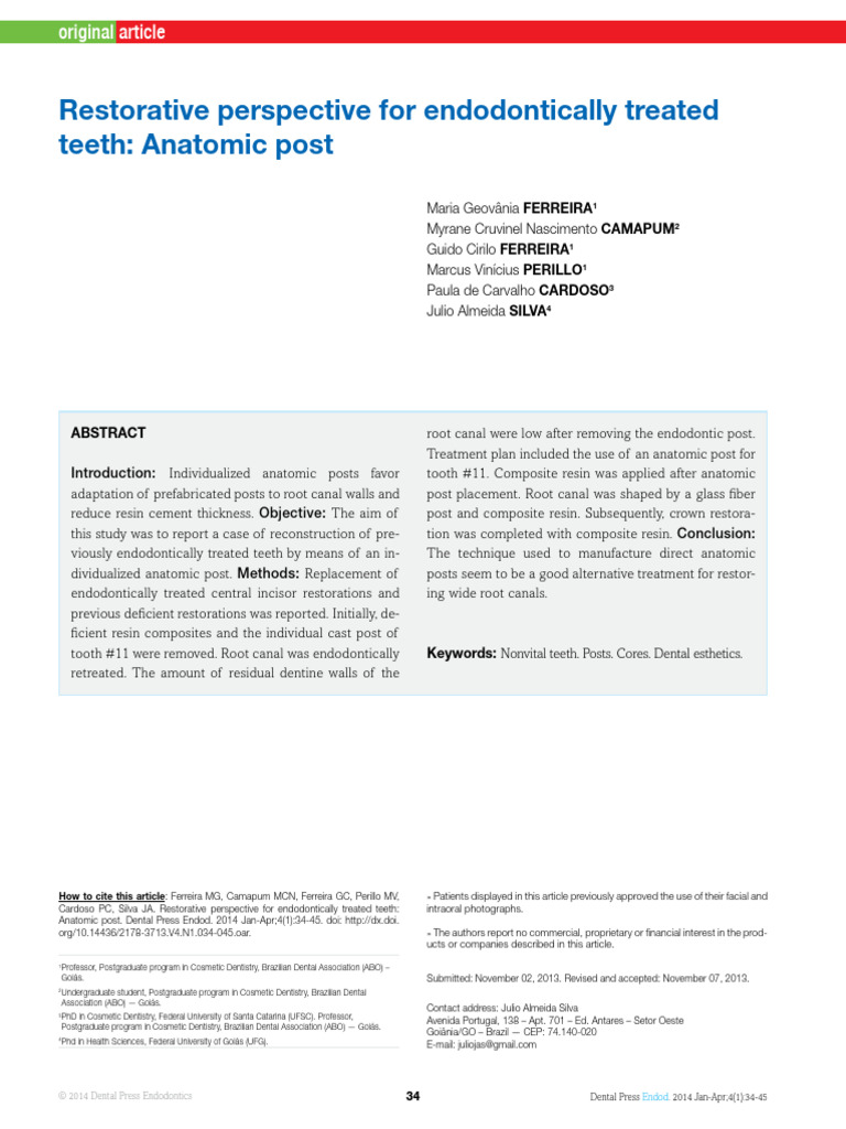 Restorative Perspective For Endodontically Treated Teeth: Anatomic Post ...