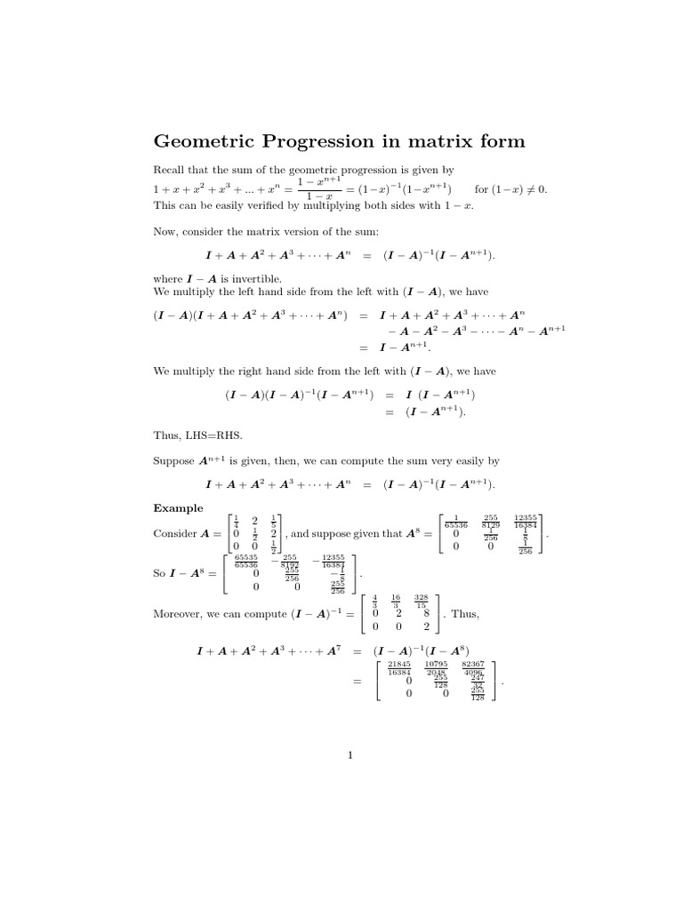 Geometric Progression in Matrixform | PDF | Algebra | Linear Algebra