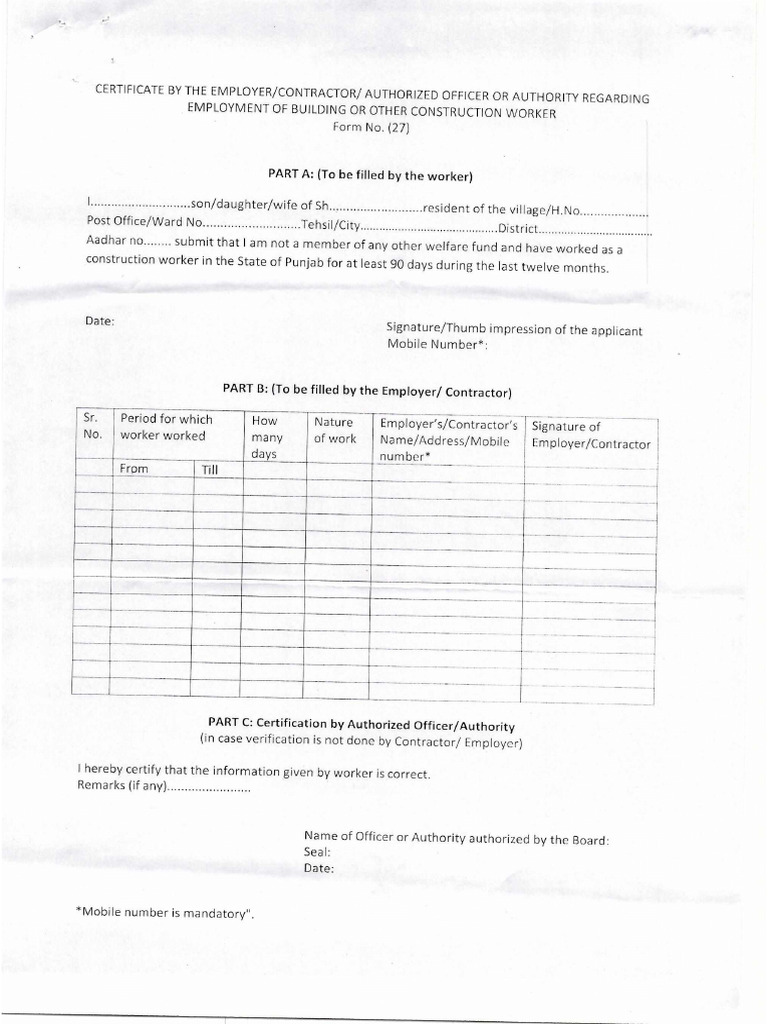 Labour 27 and 29 Form New | PDF