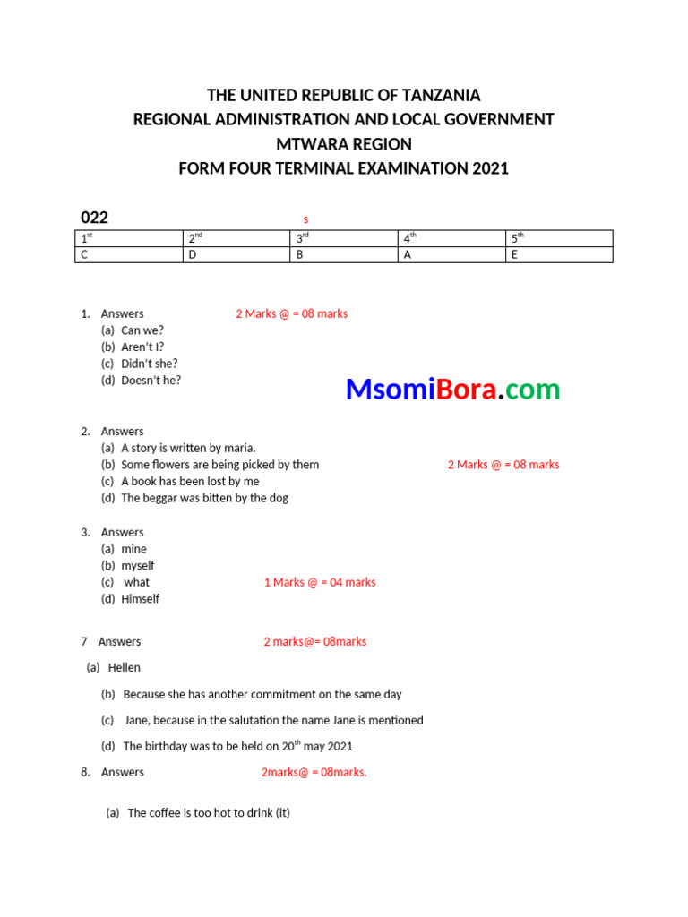 English Lang f4 (Terminal) - Marking Scheme | PDF | Poetry | Poetic Devices