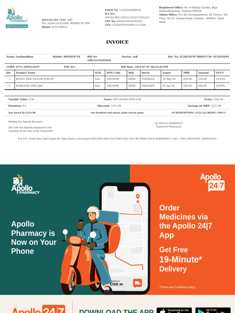 Apollo Medicine InvoiceJul 10 2025-18-04 | PDF | Taxes | Payments