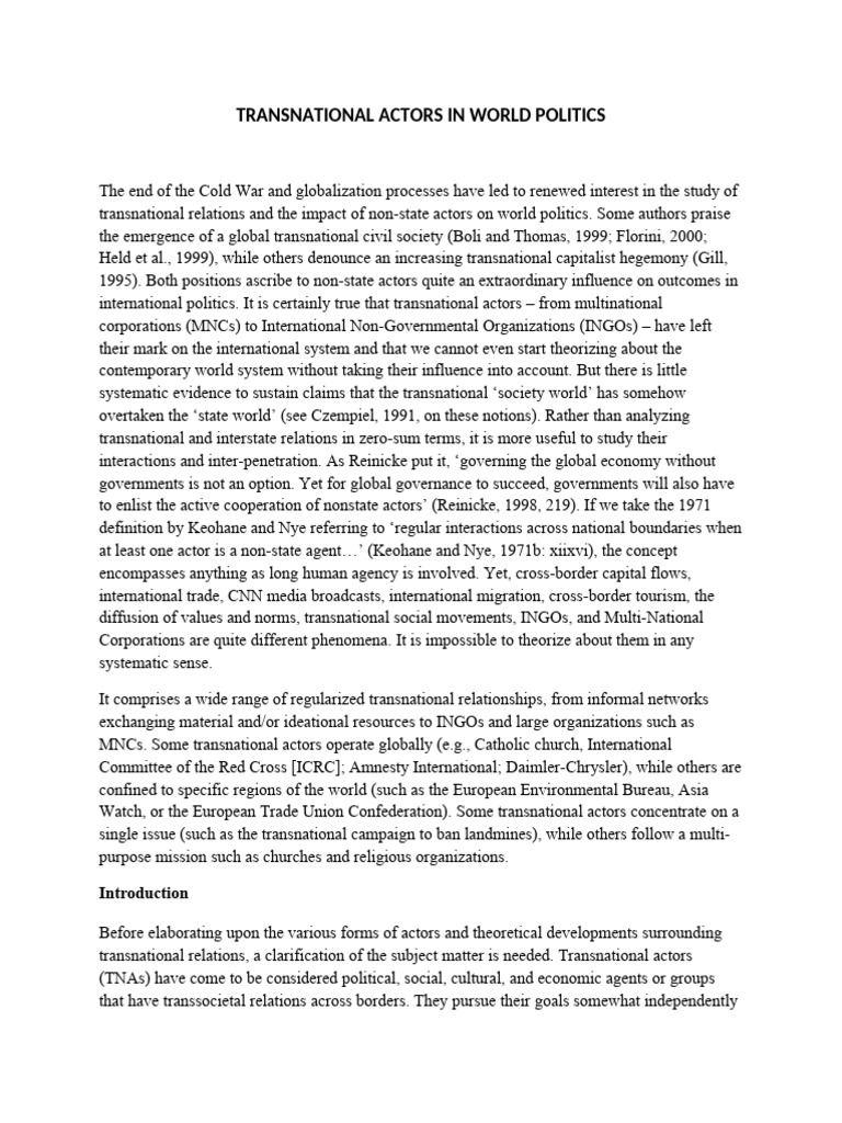 Understanding Transnational Actors | PDF | Non Governmental ...