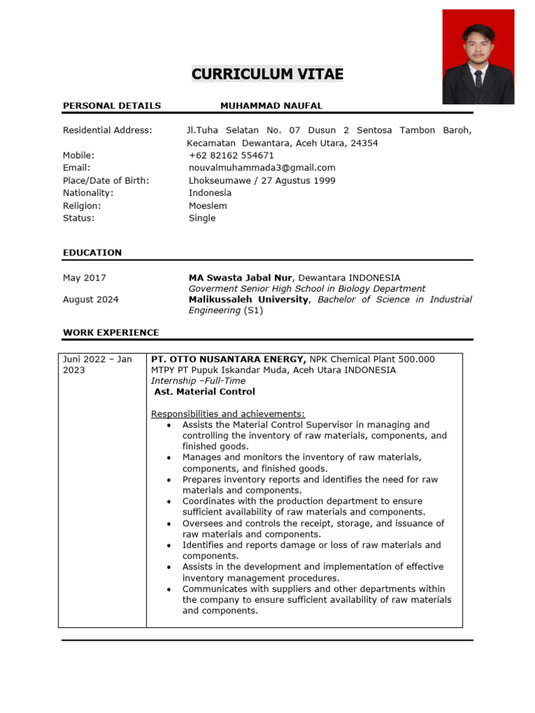 Curriculum Vitae: Personal Details Muhammad Naufal | PDF