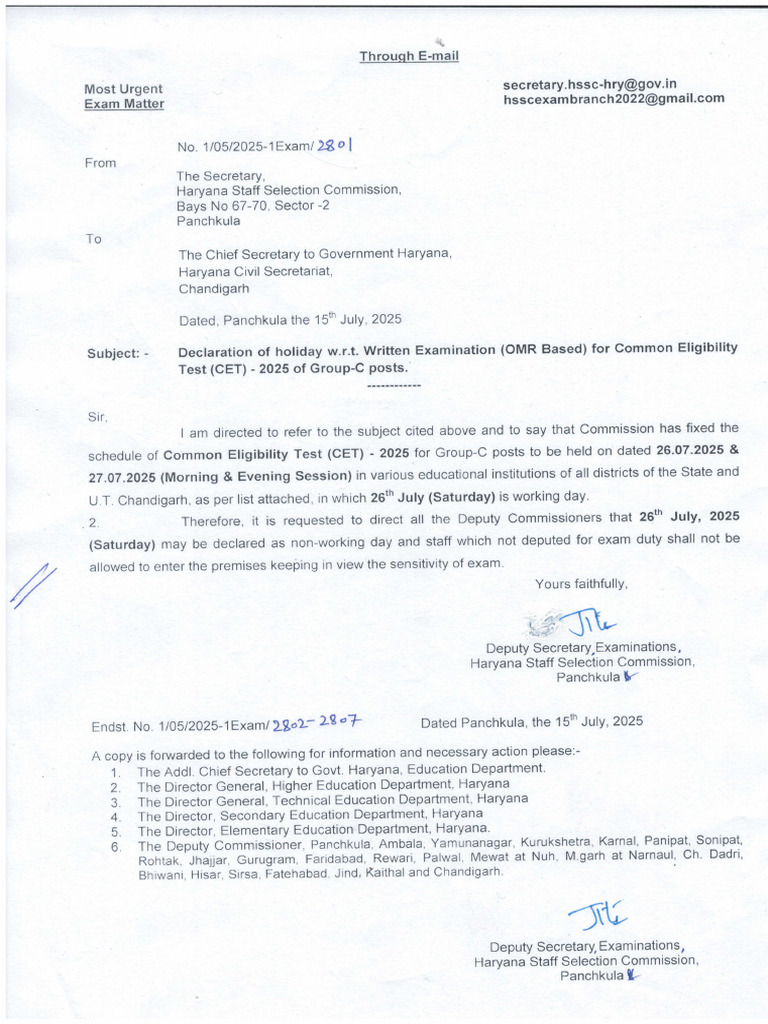 CET 2025 Holiday Declaration Notice | PDF
