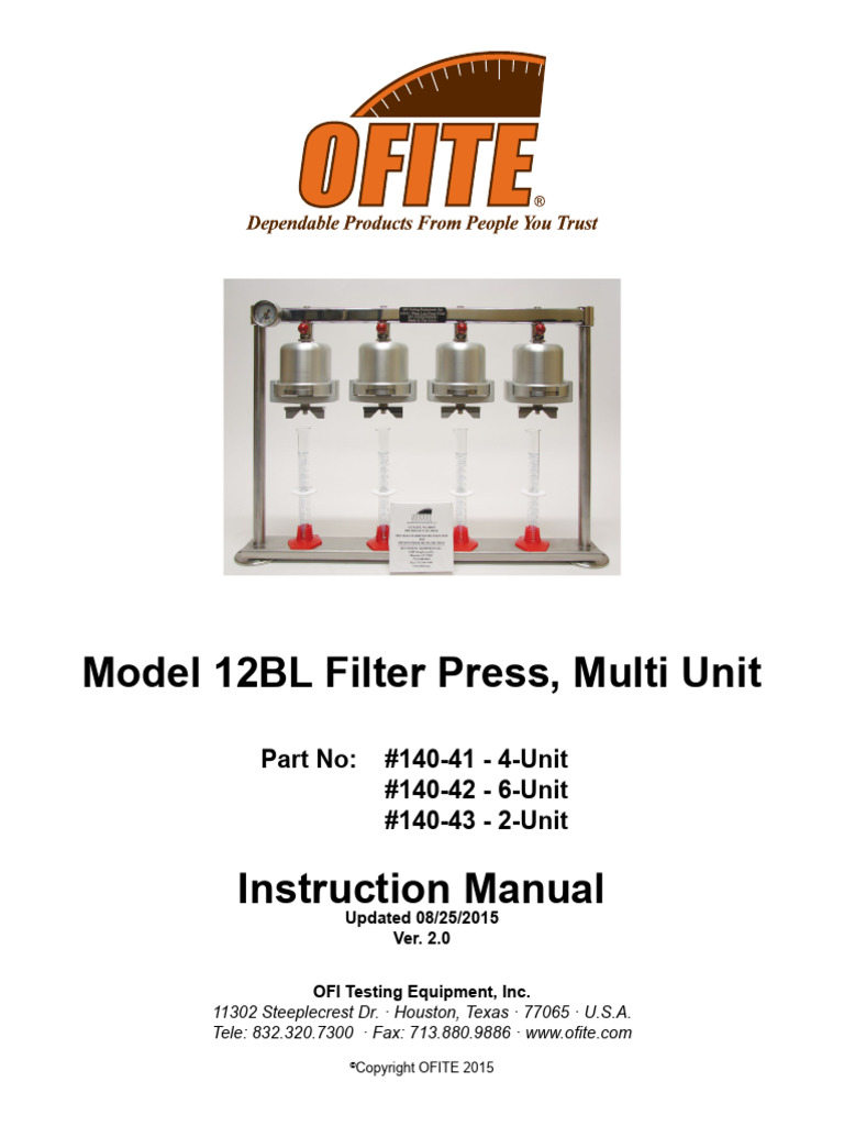140-41 - Model 12BL Multi-Unit Filter Press | PDF | Filtration