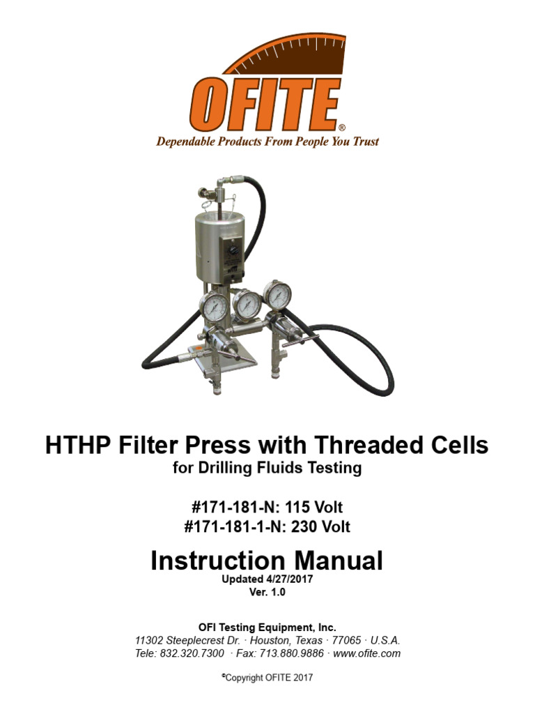 171-181-N - HTHP Filter Press With Threaded Cell, 175 ML, Drilling ...