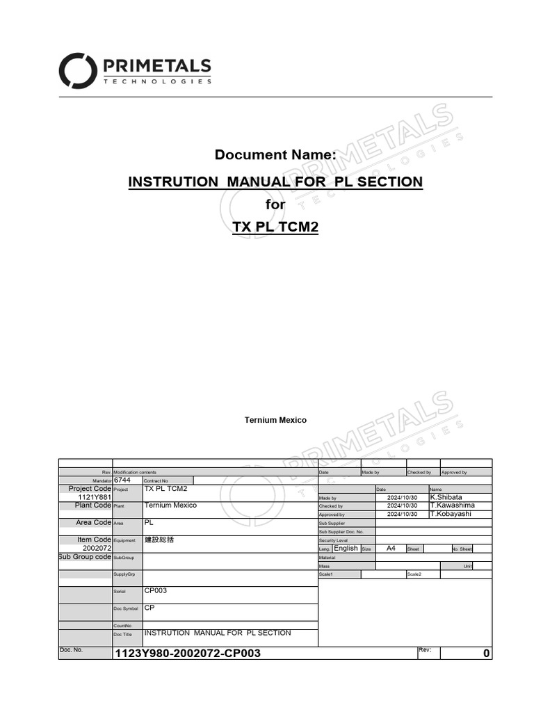 Instrution Manua-Pl-Section - TX PL Tcm2 | PDF