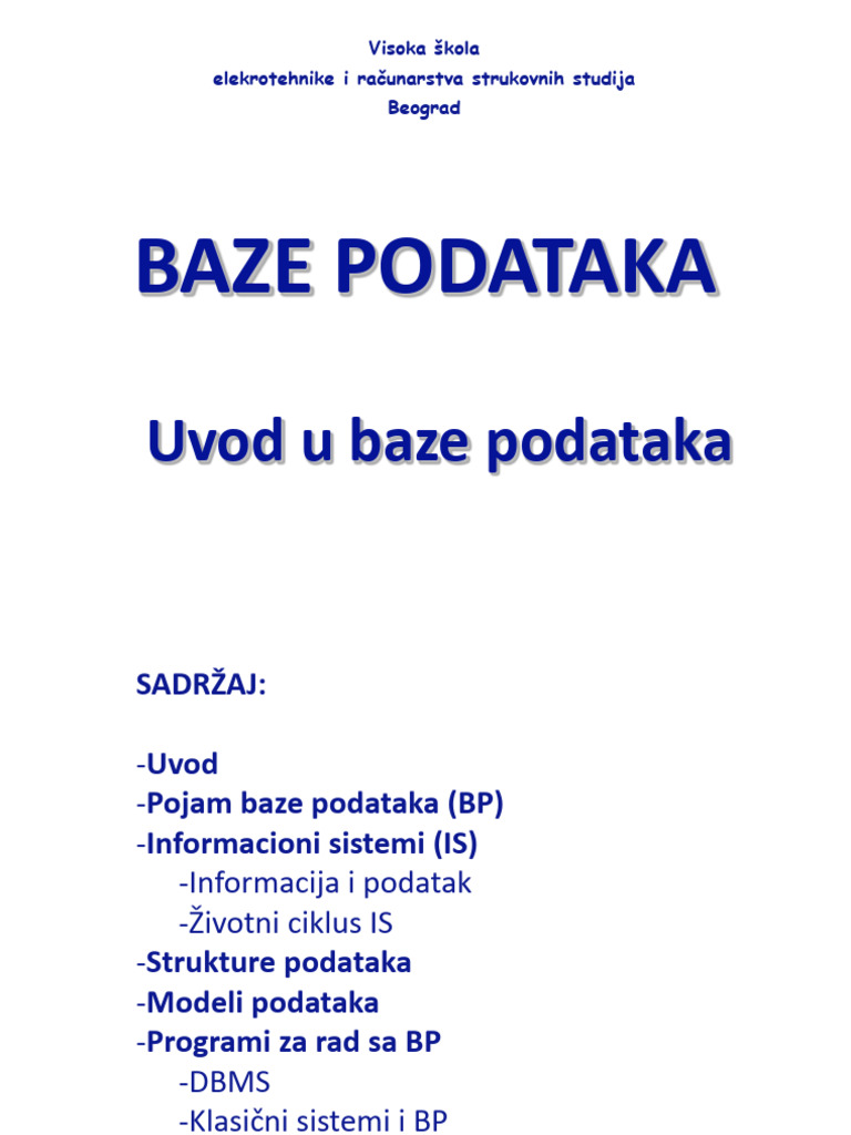 !!01 Uvod U Baze Podataka VISER | PDF