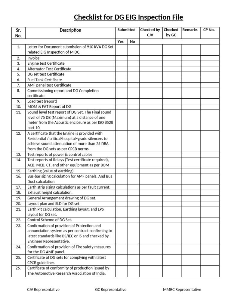 DG EIG Inspection Checklist | PDF