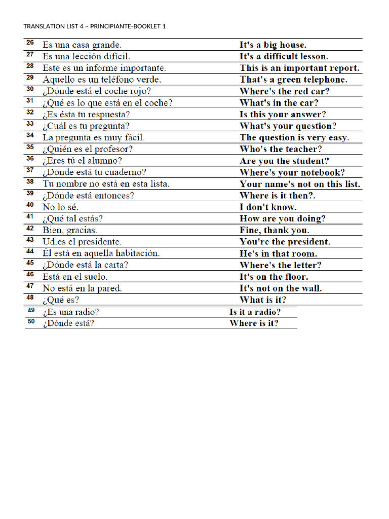 Translation List 4 | PDF