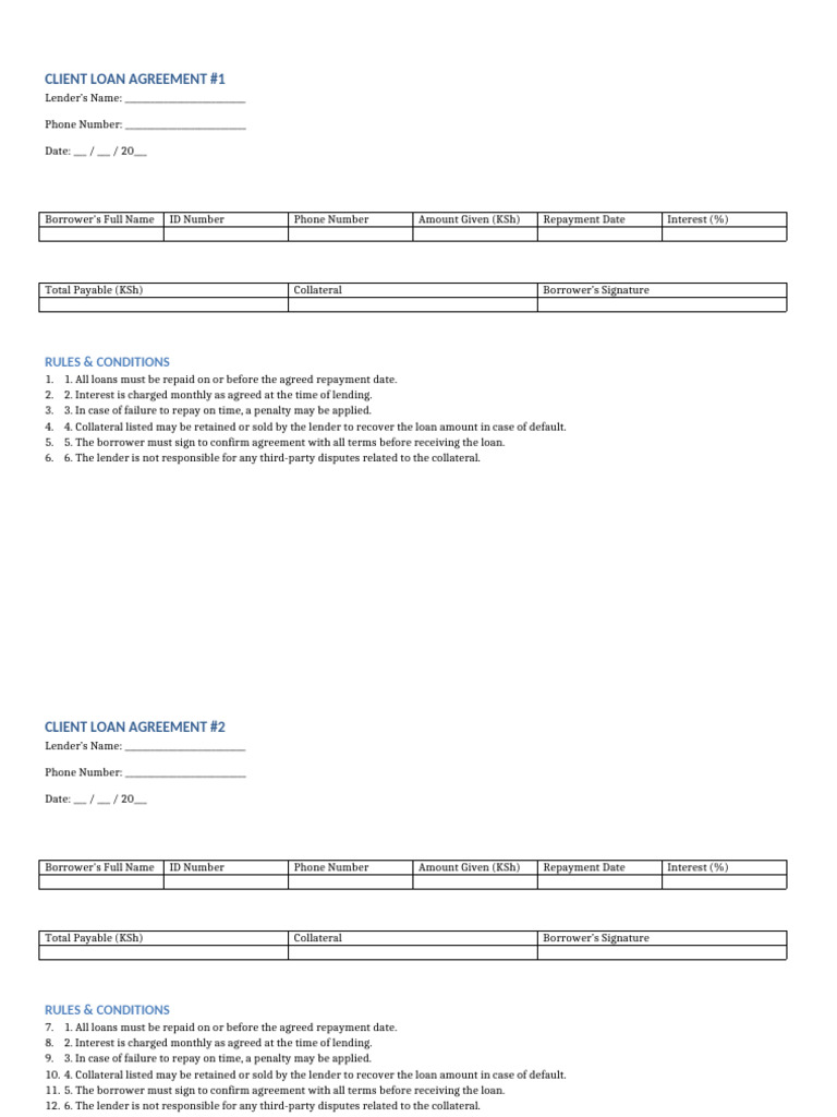 Individual Client Loan Agreement Forms | PDF | Loans | Collateral (Finance)