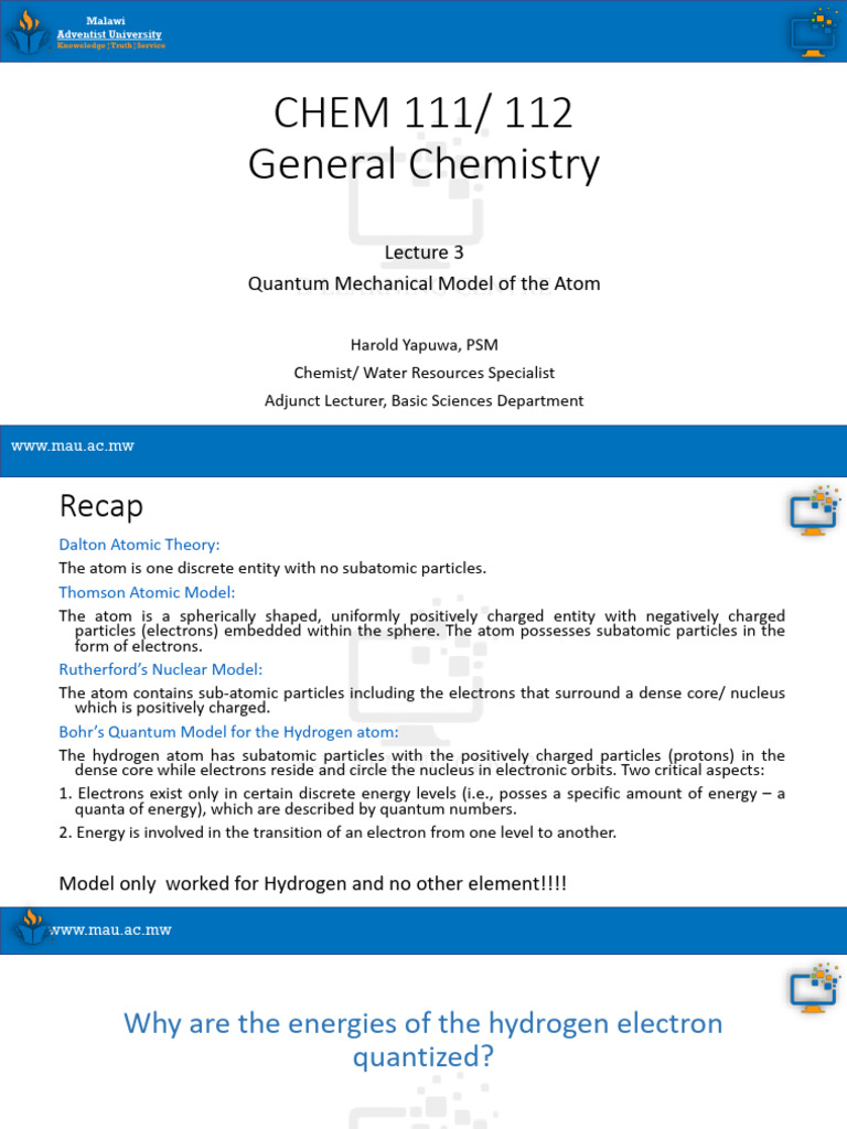 Lecture 3 - Quantum Mechanical Model | PDF | Atomic Orbital | Electron