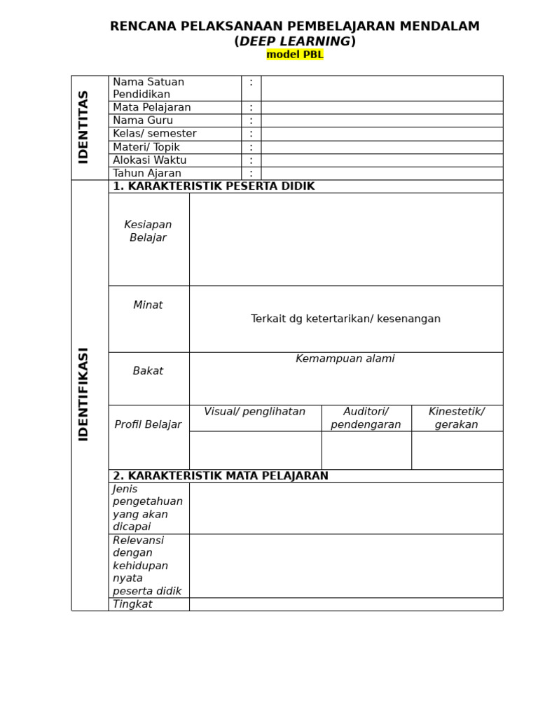 4.2 LK RPP Pembelajaran Mendalam DG Model PBL | PDF