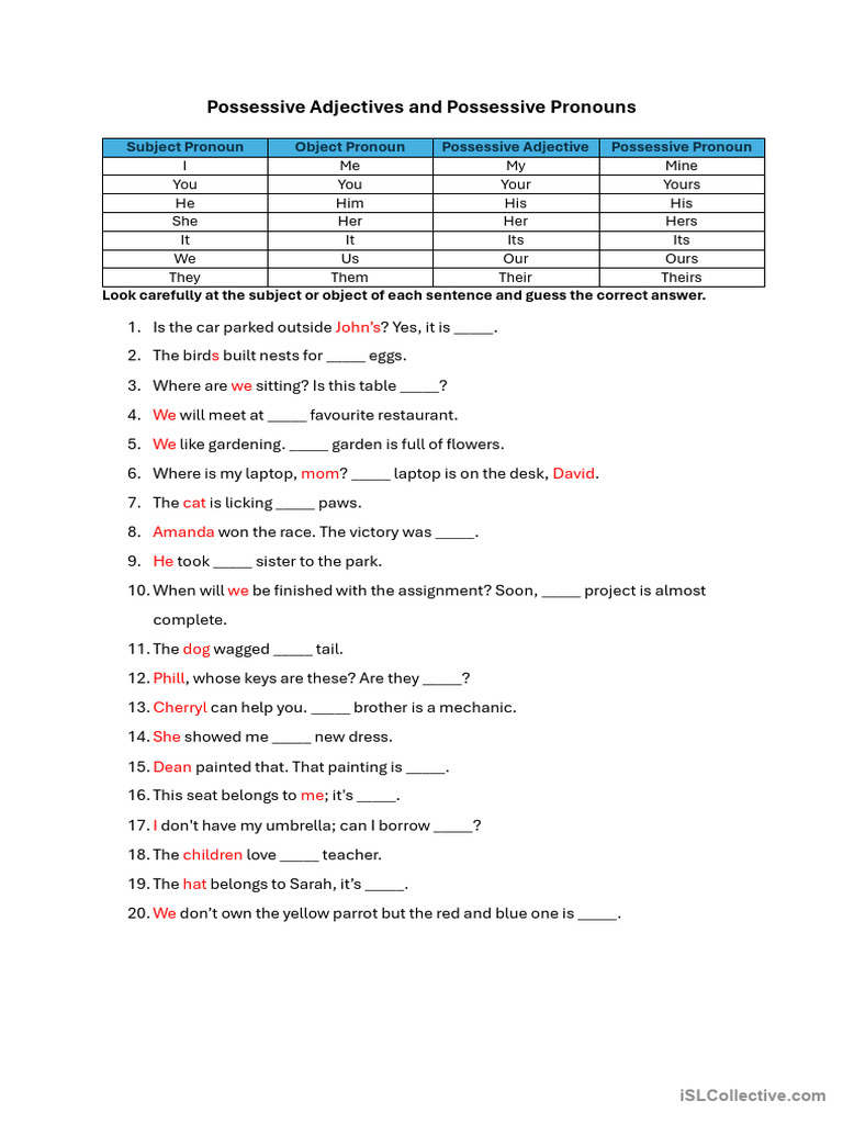 Day 21 (Possessive Adjectives and Possessive Pronouns) | PDF