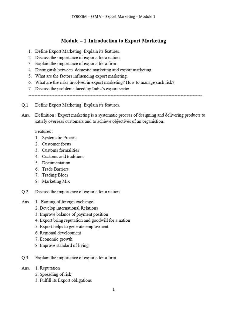 Features and Importance of Export Marketing | PDF | Exports | Marketing