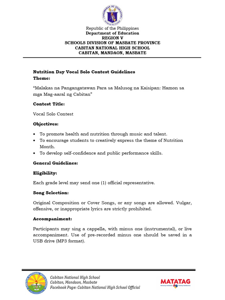 Nutrition Month Vocal Solo Guidelines | PDF