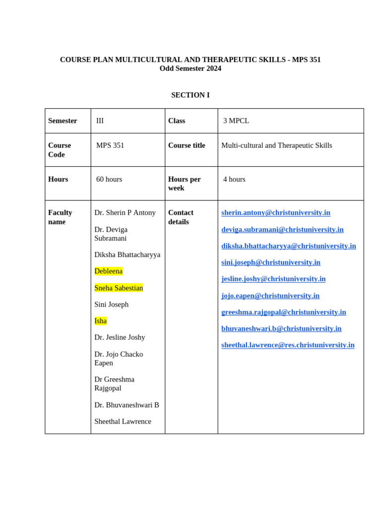 Mcts 2024 Mps351 - Course Plan | PDF | Psychiatry | Psychological Evaluation