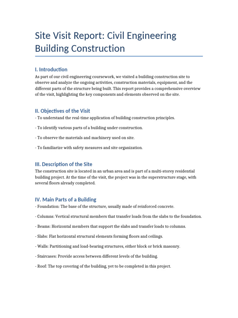 Civil Engineering Site Visit Report | PDF