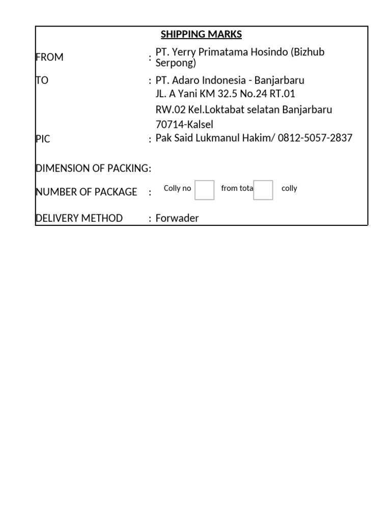 Shipping Marks - Adaro | PDF