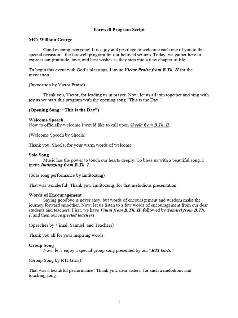 Farewell Program Script William | PDF