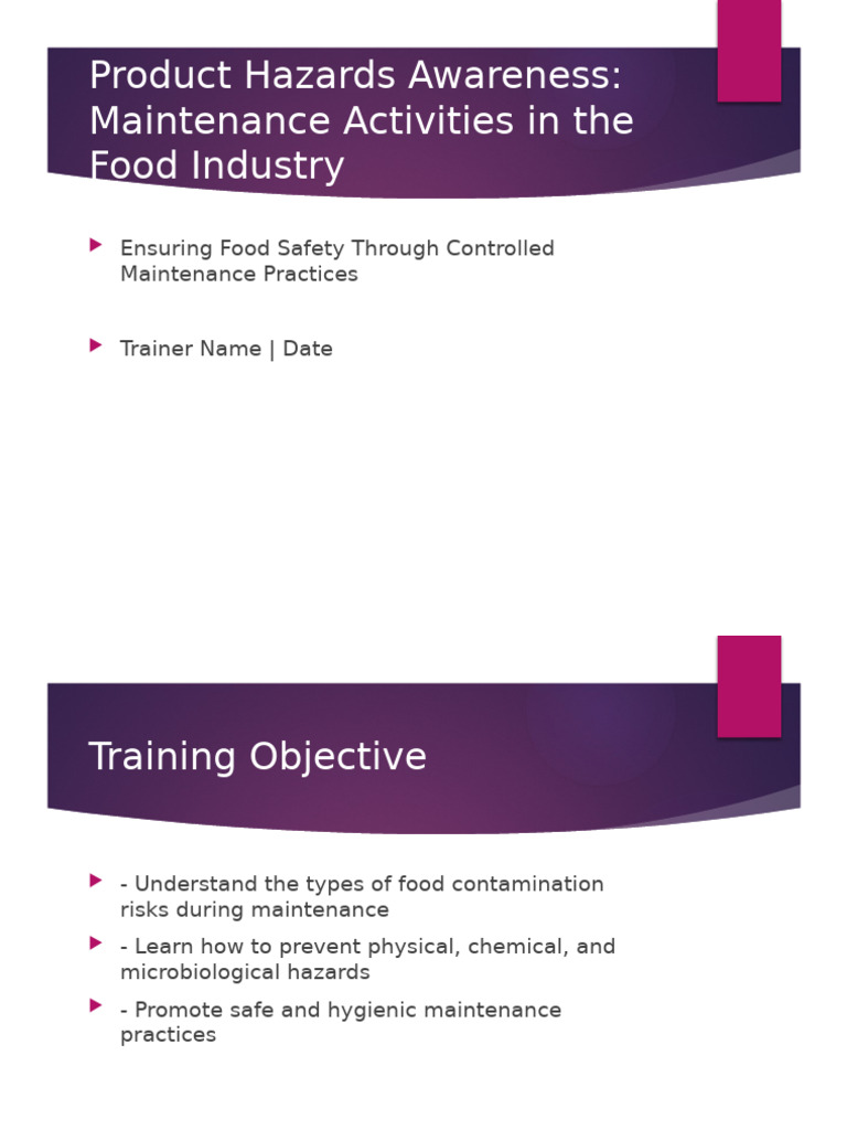 Food Industry Maintenance Safety Guide | PDF