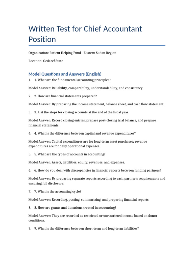 Chief Accountant Test - Patient Aid Fund - English | PDF | Expense ...
