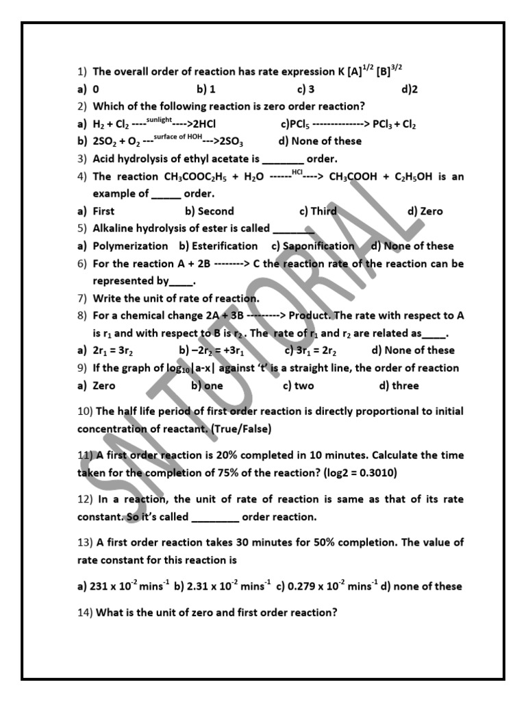 Chemical Kinetics Questions | PDF | Reaction Rate | Activation Energy