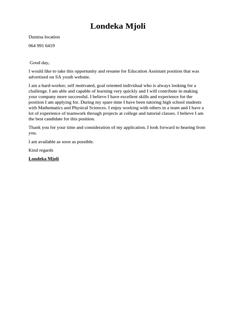 Refilwe Cover Letter | PDF