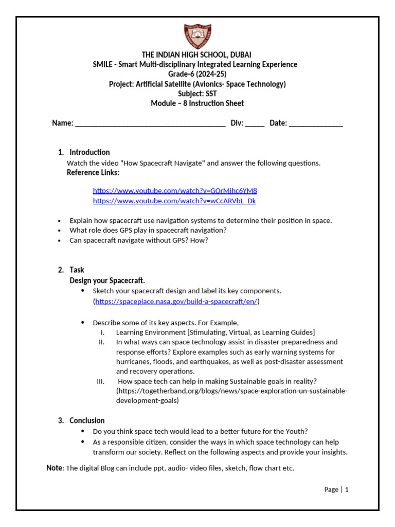 Grade 6 Project: Designing Spacecraft | PDF