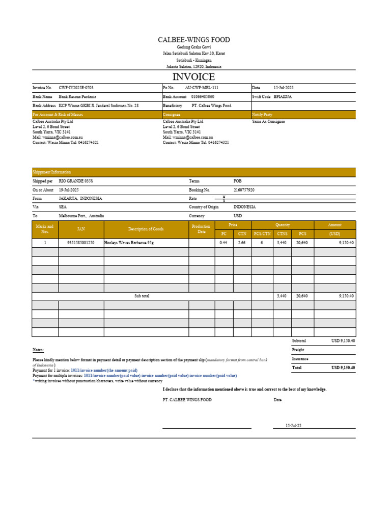 Cipl Cau Au CWF Mel 111 Mel | PDF | Invoice | Private Sector