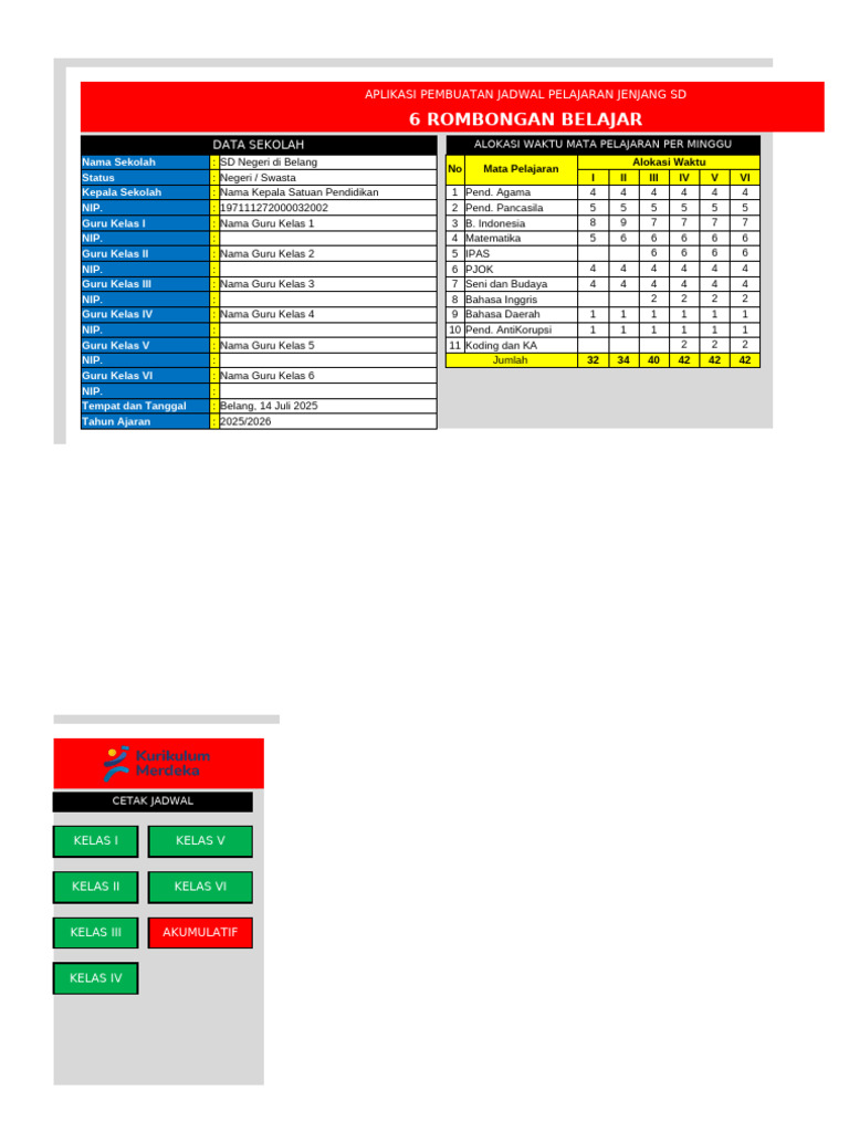 Aplikasi Pembuatan Jadwal Pelajaran 2025-2026 | PDF