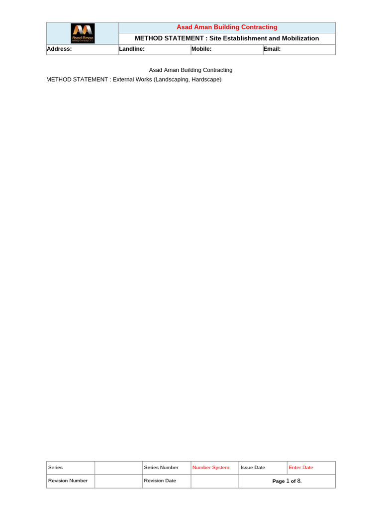 Site Establishment Method Statement | PDF | Personal Protective ...