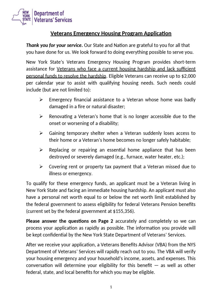 Veterans Housing Assistance Application | PDF | Emergency | Economies