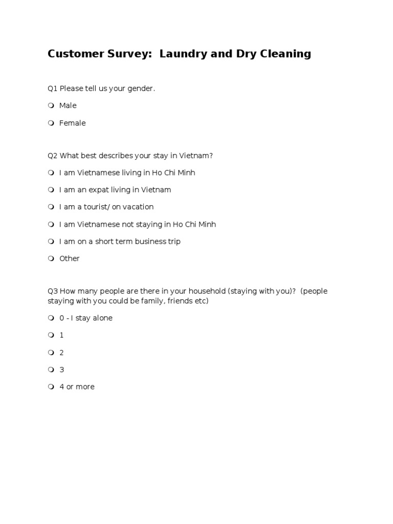 Customer Survey Laundry and Dry Cleaning-1 | PDF | Vietnam | Economies