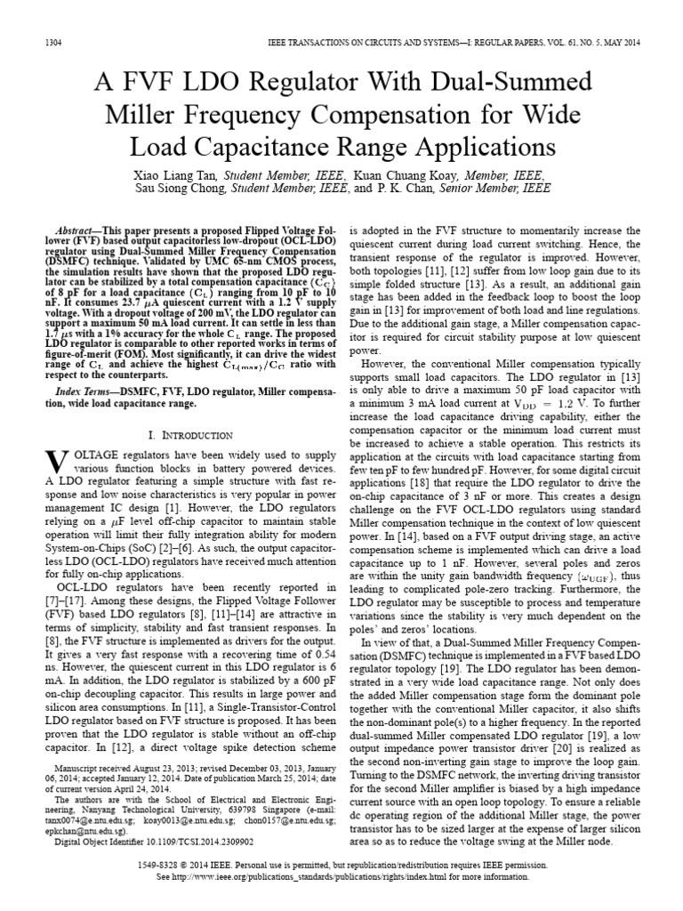 A FVF LDO Regulator With Dual-Summed Miller Frequency Compensation For Wide Load Capacitance ...