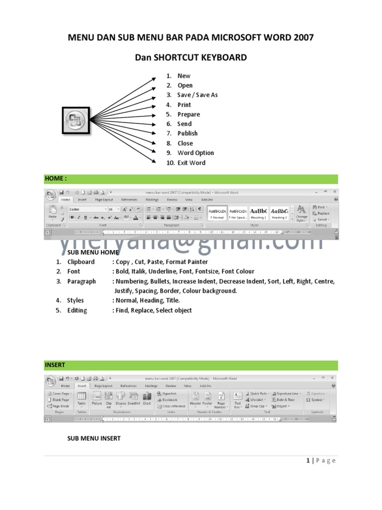 Menu Bar Dan Shortcut Ms. Word 2007-Web | PDF | Note (Typography ...