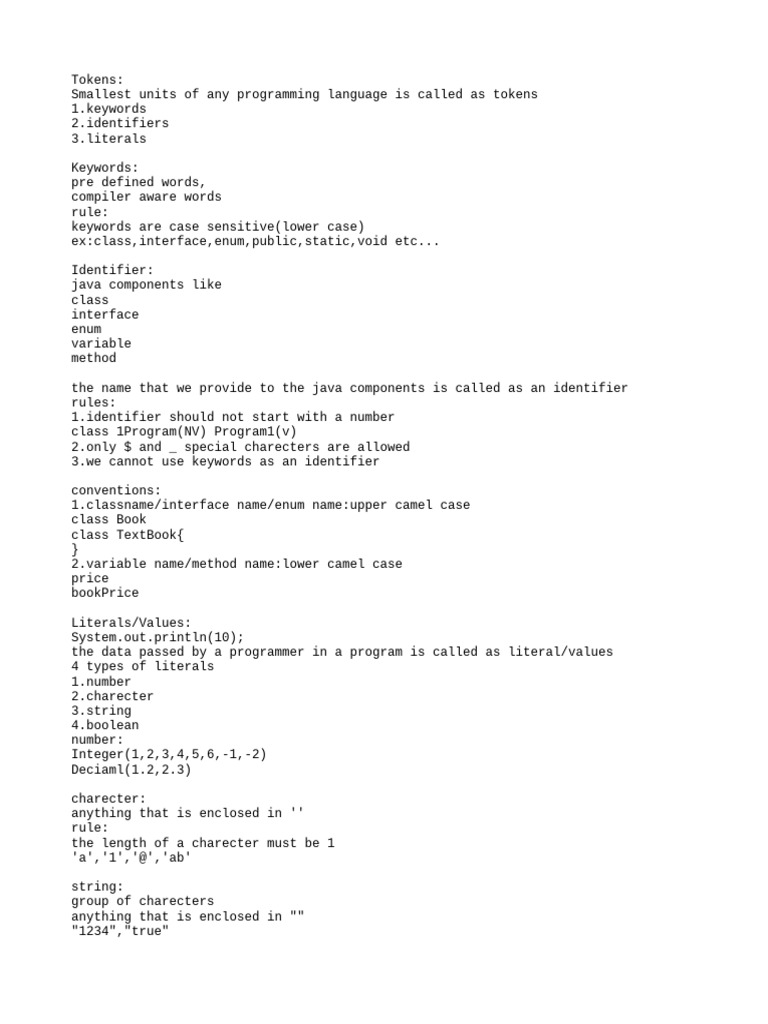 Java Programming Tokens Explained | PDF