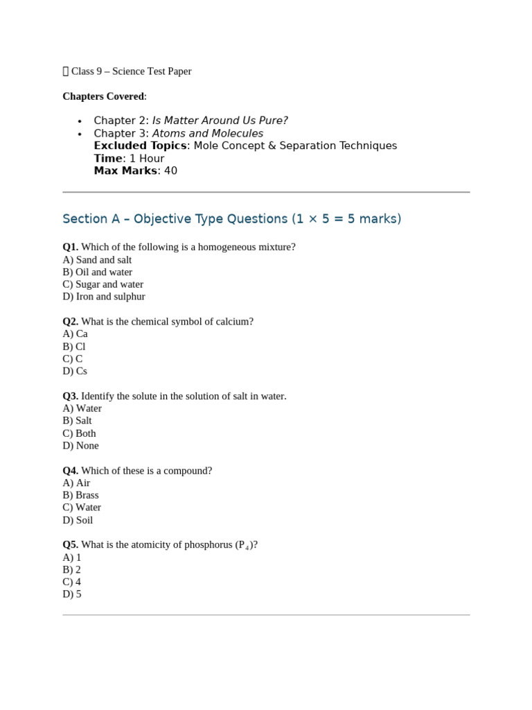 Class 9th Science Chapter 2 and 3 | PDF