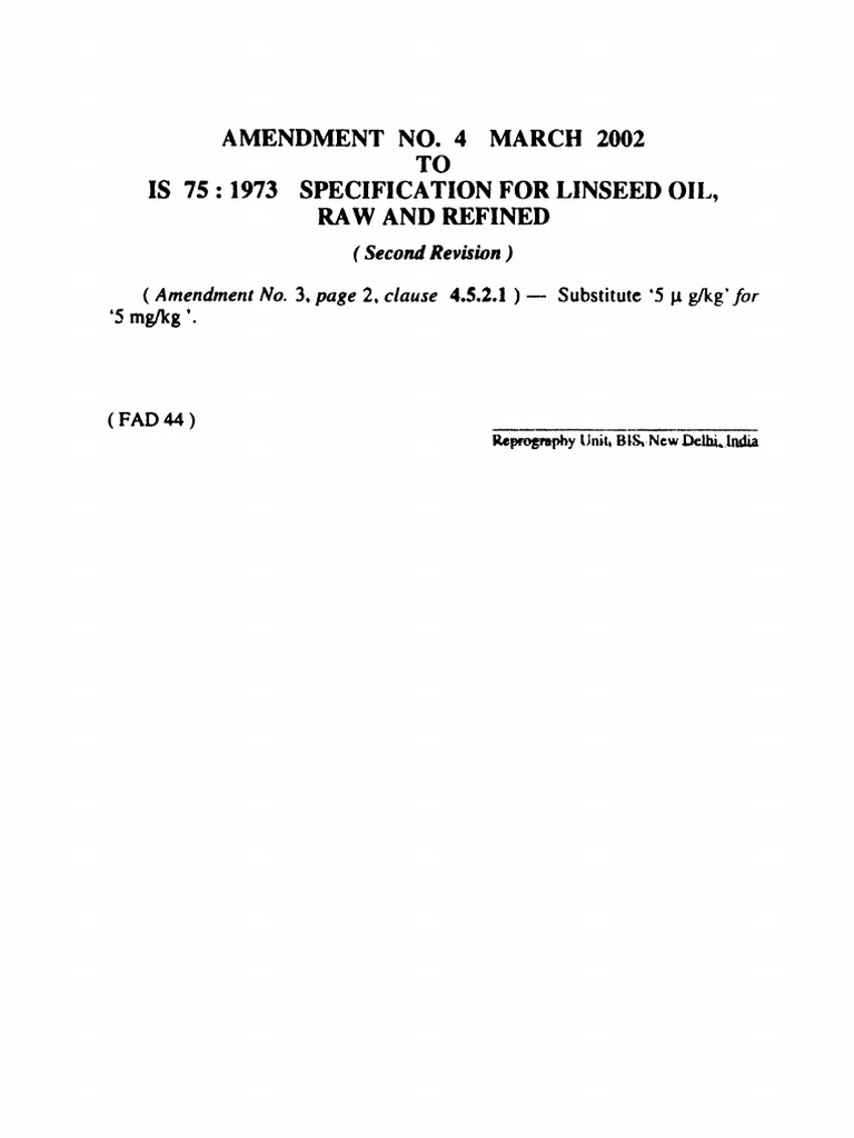 Amendment No. 4 MARCH 2002 IS 1973 Specification For Linseed | PDF