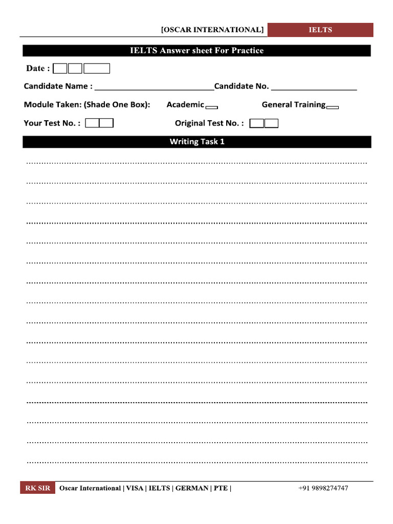 Writing Task 1 Answer Sheet | PDF