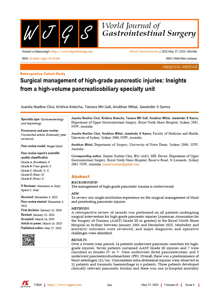 Surgical Insights on Pancreatic Trauma | PDF | Medical Specialties ...