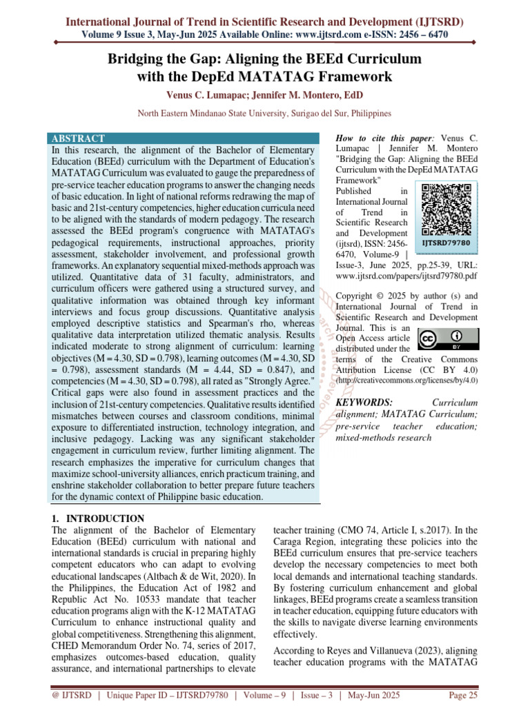 Bridging The Gap Aligning The BEEd Curriculum With The DepEd MATATAG ...