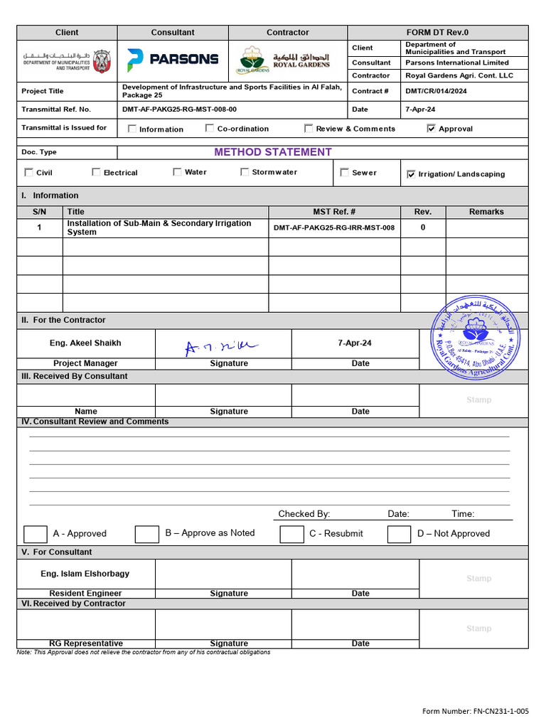 Method Statement for Irrigation System Installation | PDF | Pipe (Fluid ...