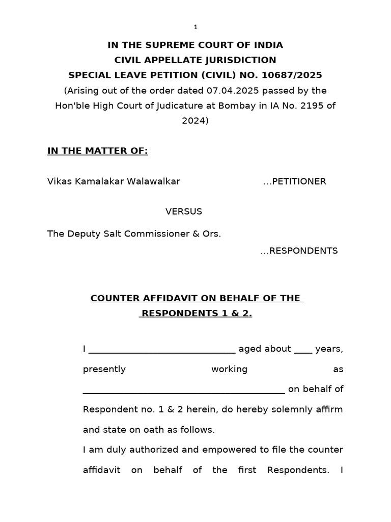 Counter Affidavit - SLP 10687 of 2025 - 18.07.2025 - Central Agency ...