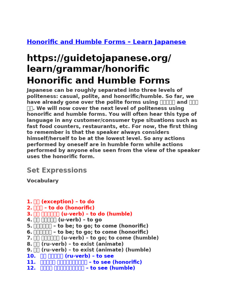 Honorific and Humble Forms | PDF