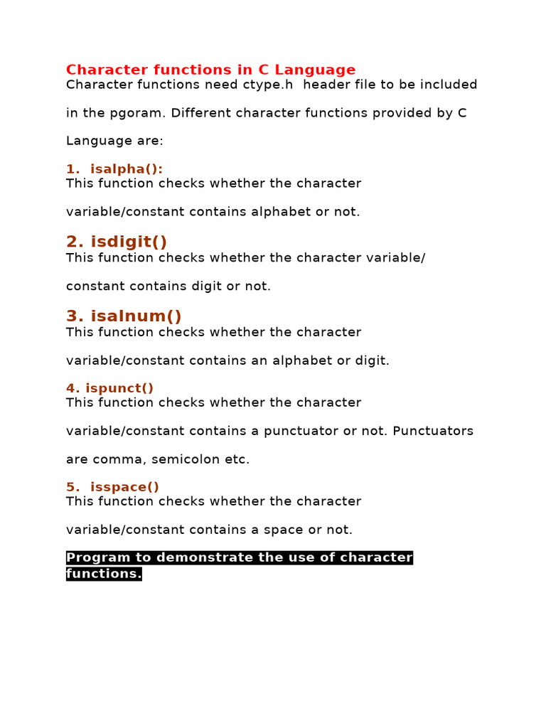 Character Functions in C Language | PDF