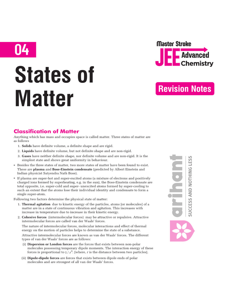 CH 4 Revision Notes State of Matter | PDF | Gases | Intermolecular Force