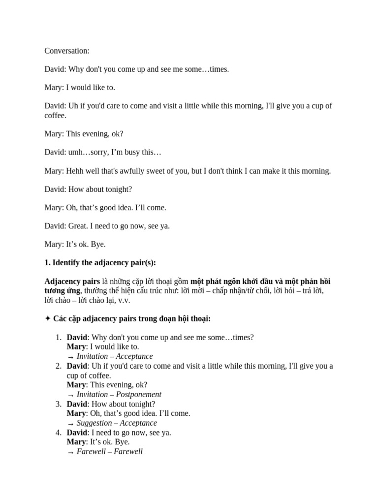 Analyzing Adjacency Pairs in Dialogue | PDF
