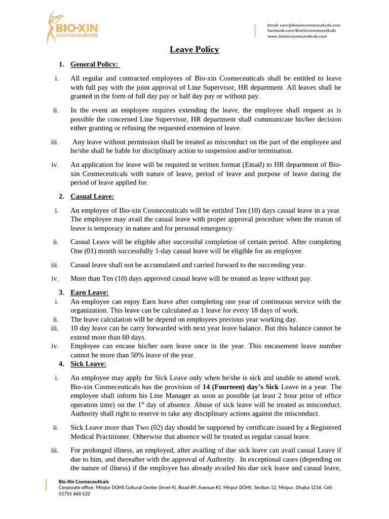Leave Policy | PDF | Sick Leave | Employment